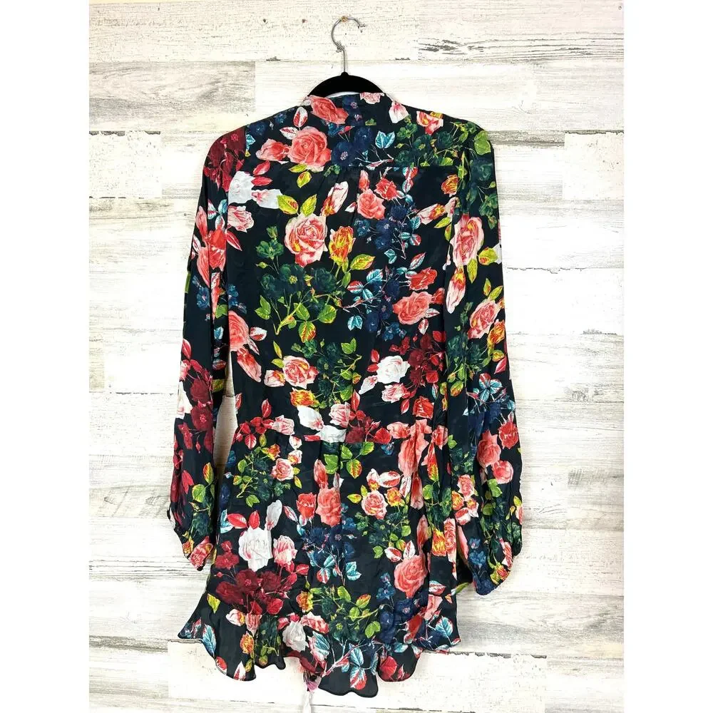 Rococo Sand | Dresses | Rococo Sand Womens M Black Floral Wrap Long ...